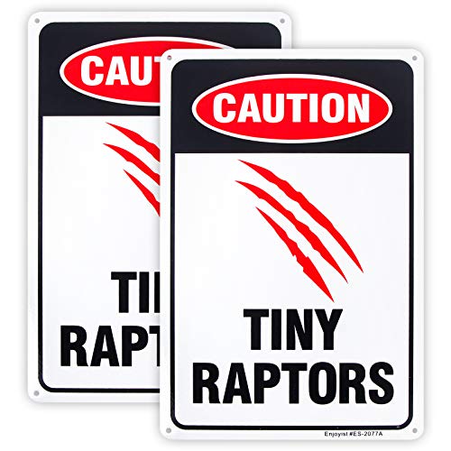 2 Pack of Tiny Raptors Caution Dinosaur Warning Sign Aluminum